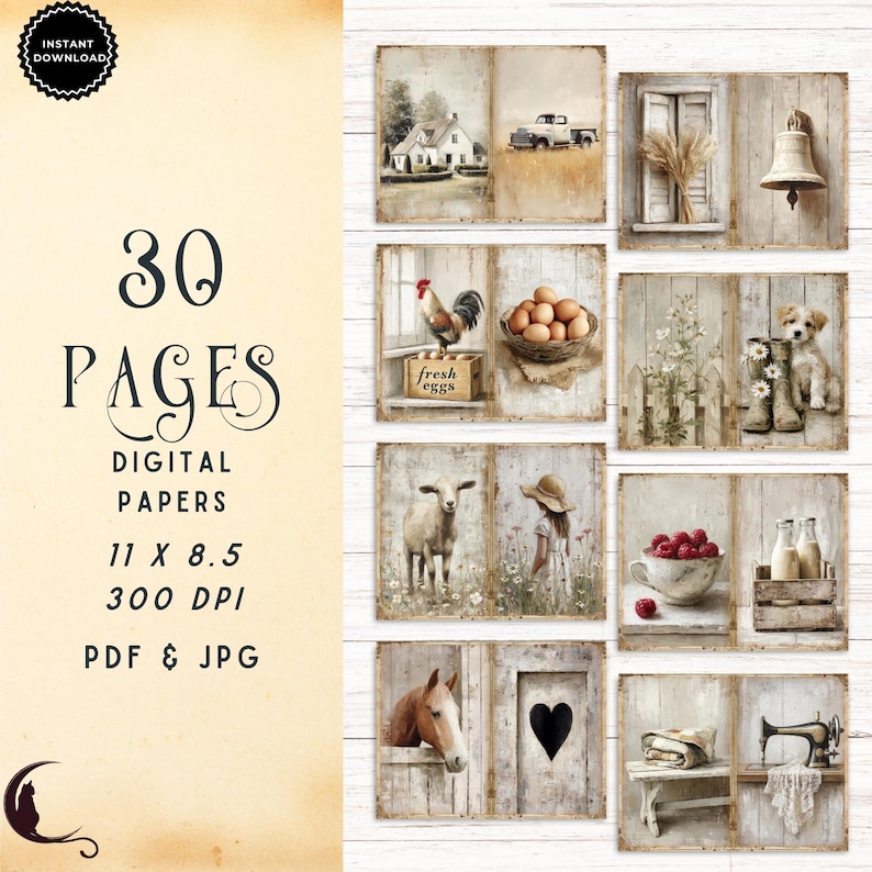 Cream Farmhouse Junk Journal Kit, Vintage Printable Pages, Rustic Farm ...