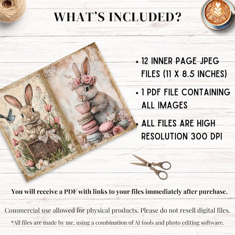 Whimsical Bunny Junk Journal Pages, Vintage Easter Ephemera, Printable ...