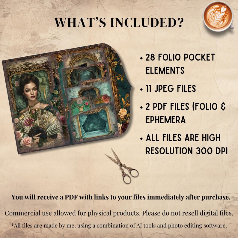 Opera Junk Journal Folio Kit, Printable Pocket Ephemera, Baroque Frame ...