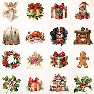 Vintage Christmas Clipart Bundle - Retro Holiday Illustrations ...