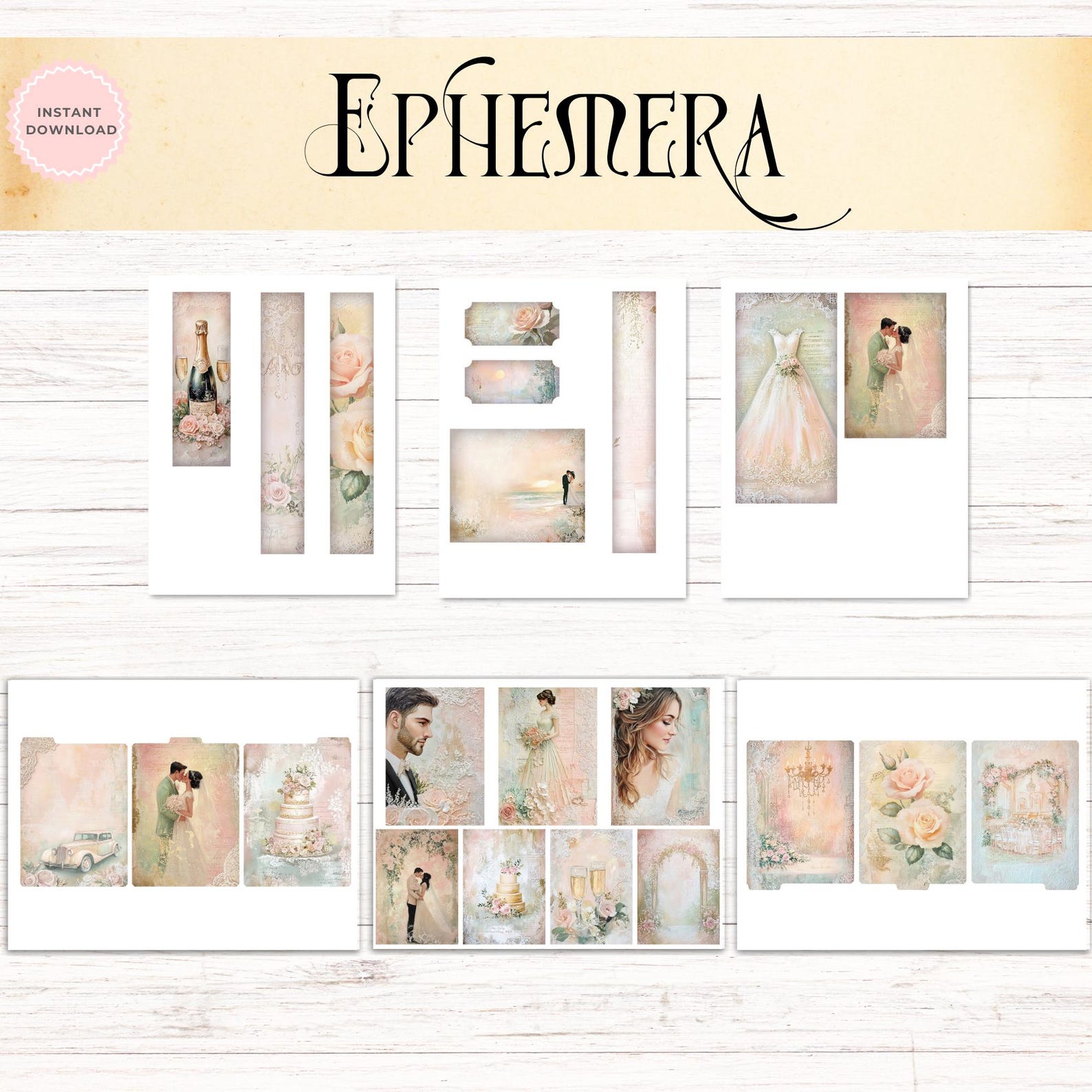 Pastel Wedding Junk Journal Kit, Printable Folio Kit, Shabby Chic ...
