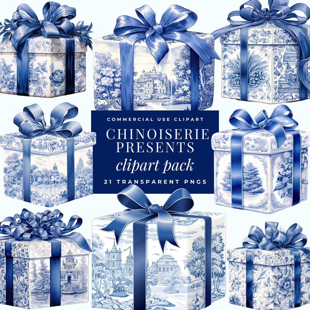 Chinoiserie Presents Clipart, Christmas Clipart, Chinoiserie Clipart ...