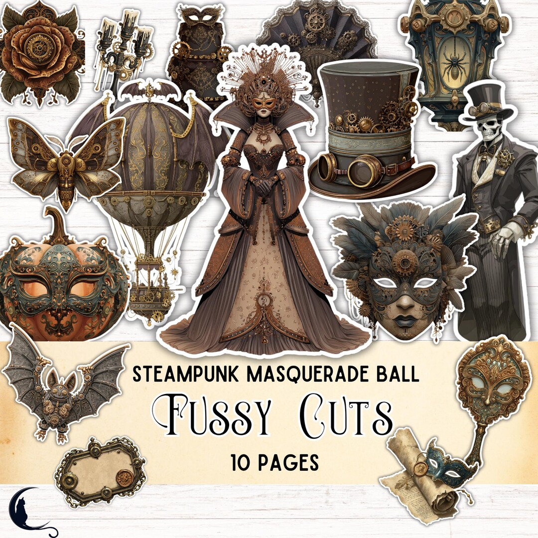 Steampunk Masquerade Ball Fussy Cuts, Gothic Halloween Ephemera ...