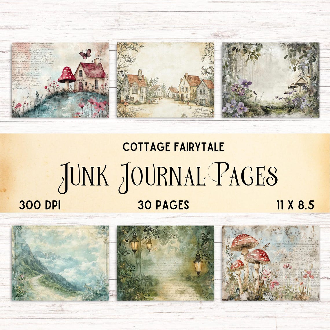 Cottagecore Fairytale Junk Journal Kit, Printable Background Pages for ...