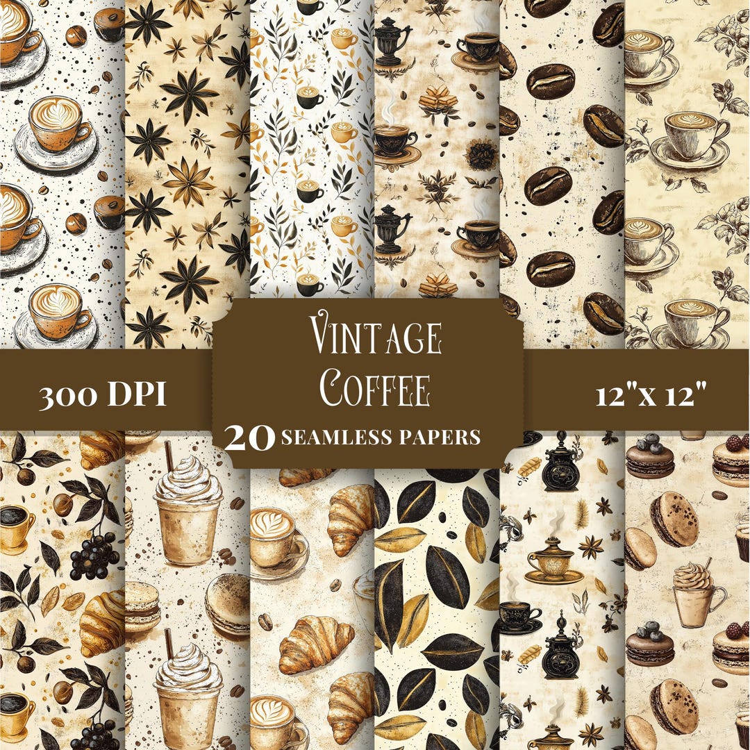 Vintage Coffee Digital Paper, Seamless Patterns Scrapbooking, Bakery ...