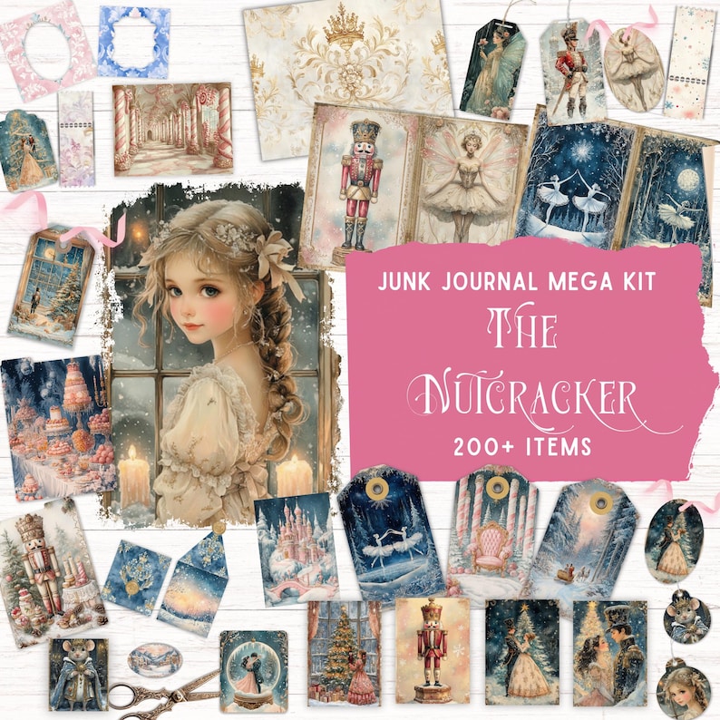 The Nutcracker Junk Journal Kit, Vintage Christmas Fantasy Scrapbook ...
