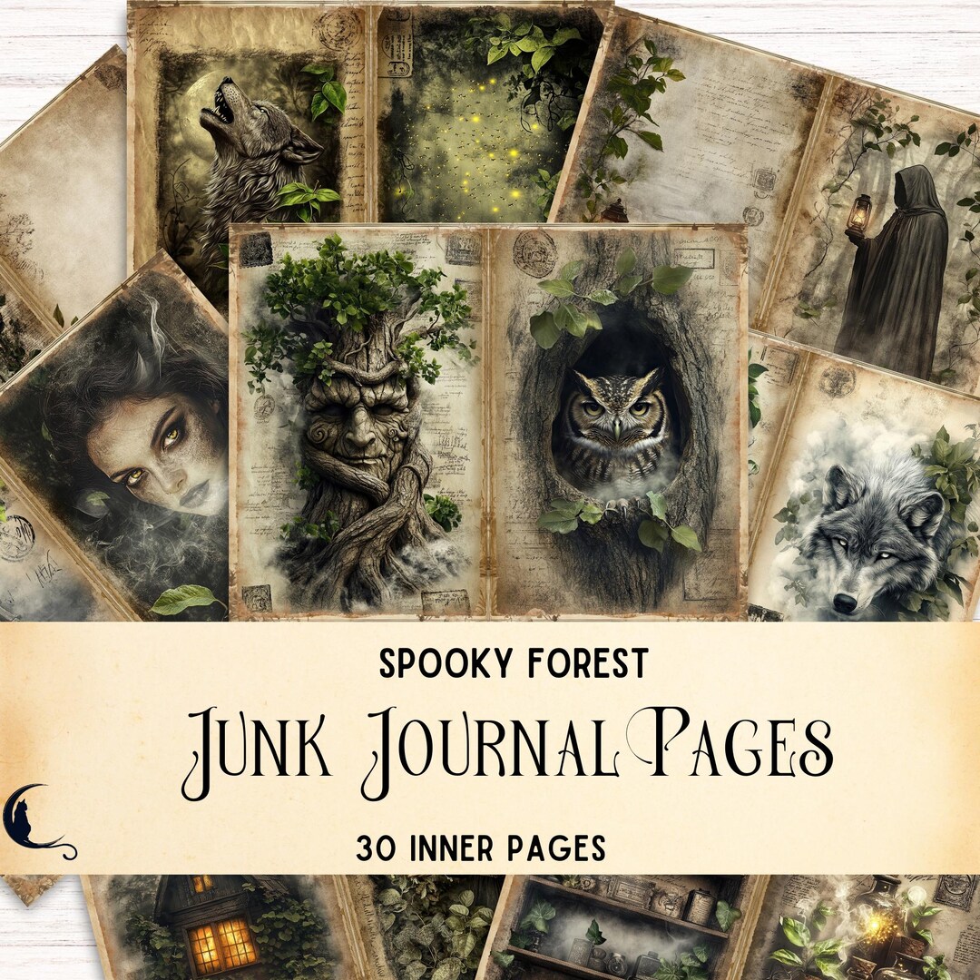 Spooky Forest Junk Journal Pages, Printable Halloween Scrapbook Paper ...