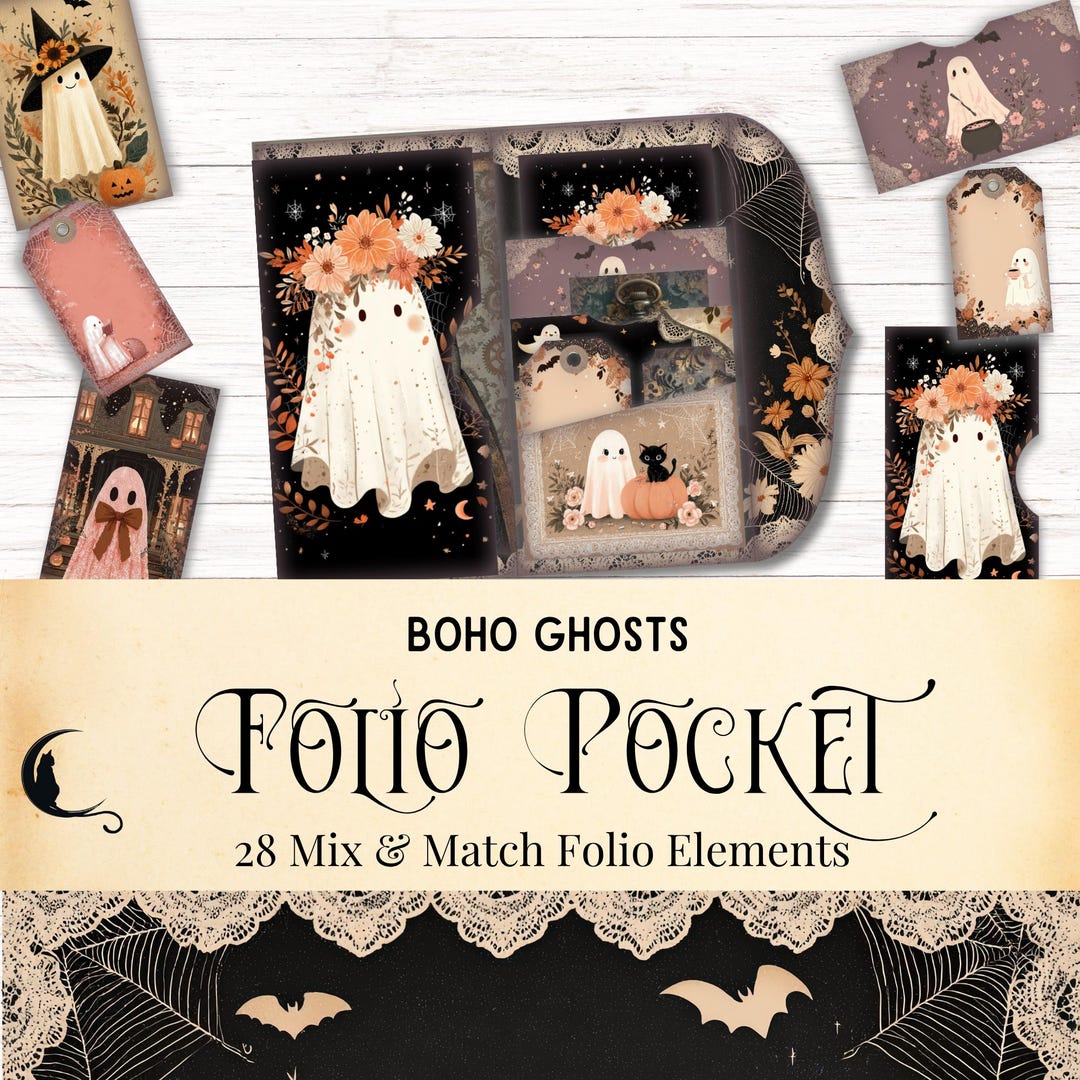 Boho Ghosts Junk Journal Folio Pocket Kit, Printable Whimsical ...