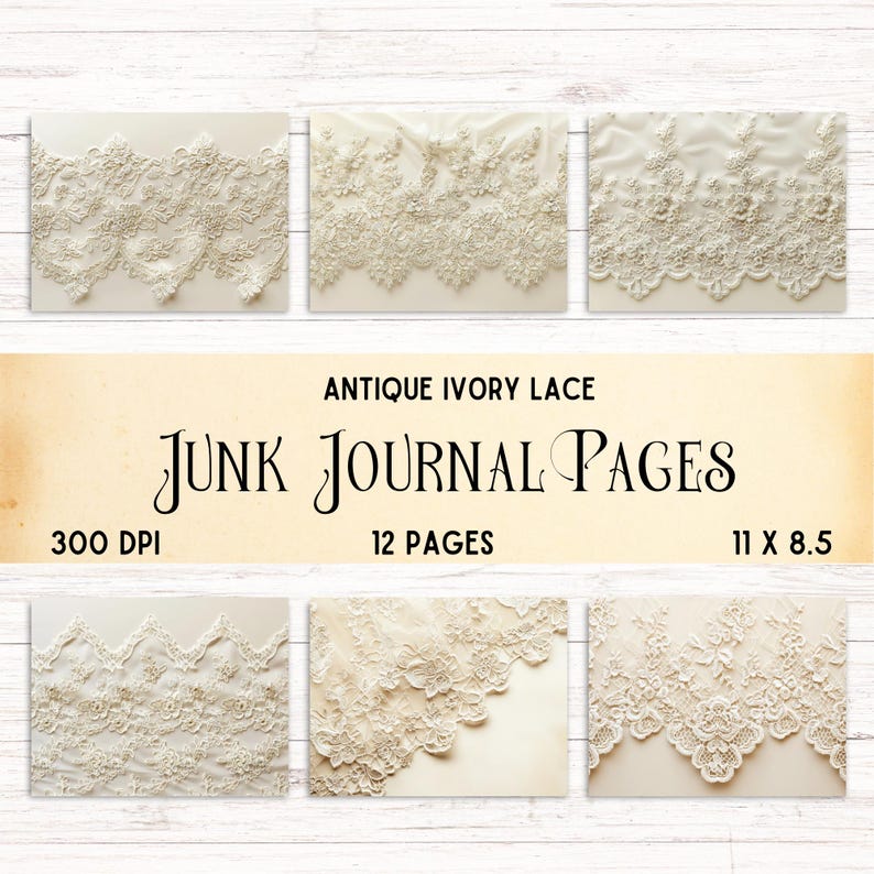 Ivory Lace Digital Paper Pack, Printable Scrapbook Kit, Vintage Lace ...