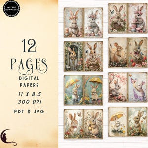 Whimsical Bunny Junk Journal Pages, Vintage Easter Ephemera, Printable ...