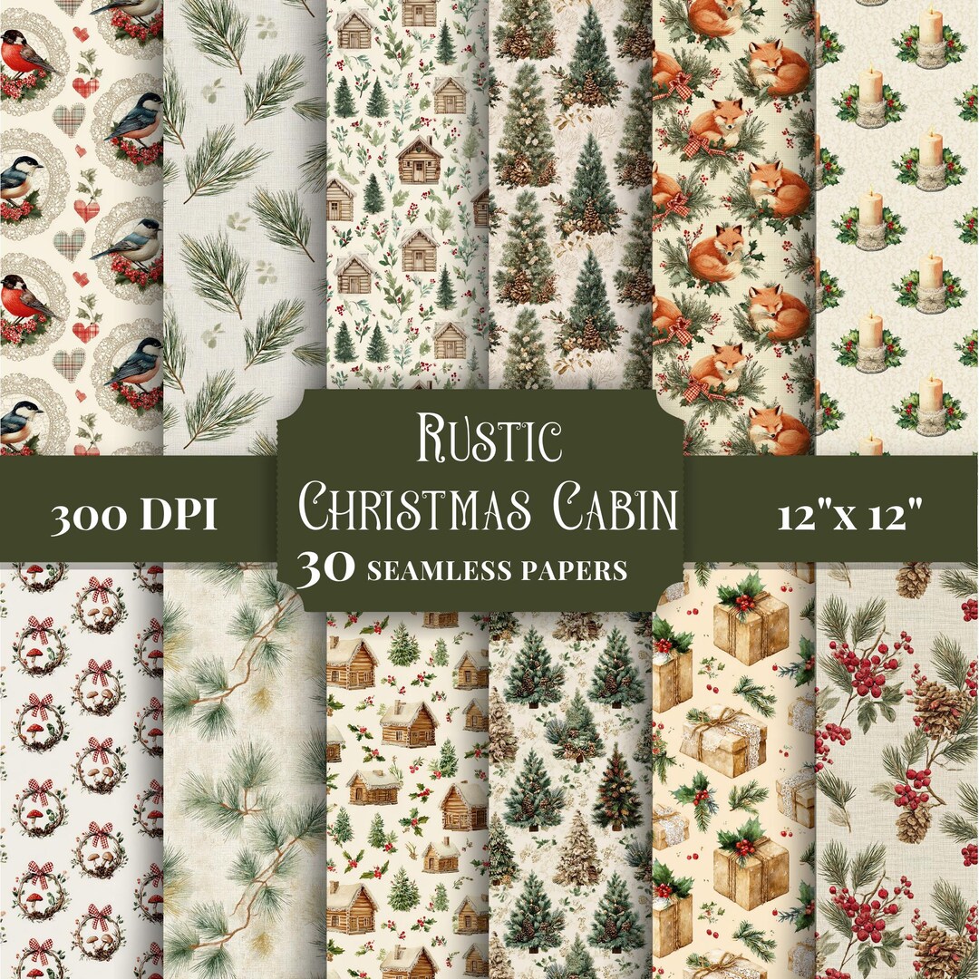 Seamless Rustic Christmas Cabin Digital Paper, Winter Scrapbooking ...