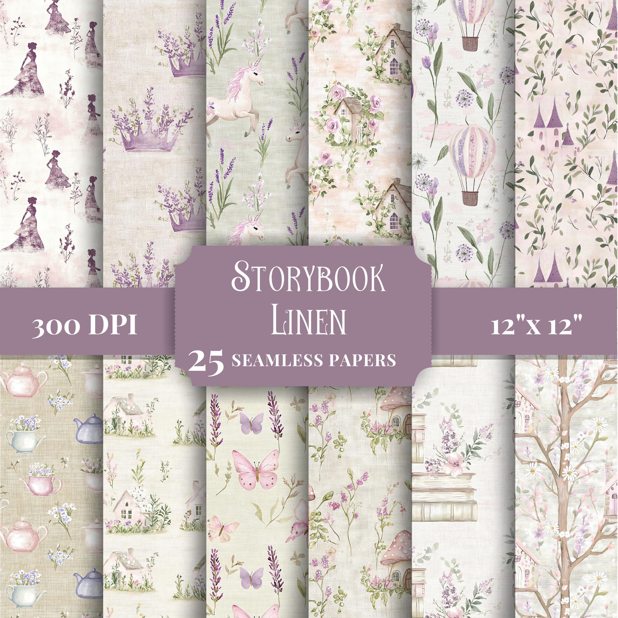 Seamless Fairytale Digital Paper, Enchanted Storybook Linen Texture ...