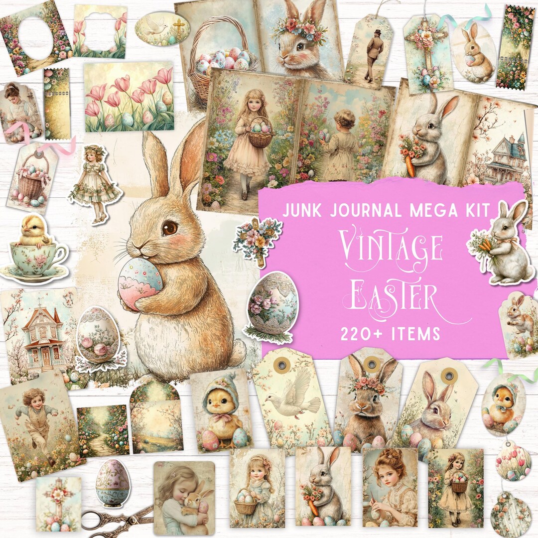 Vintage Easter Junk Journal Kit, Printable Folio Kit, Vintage Ephemera ...