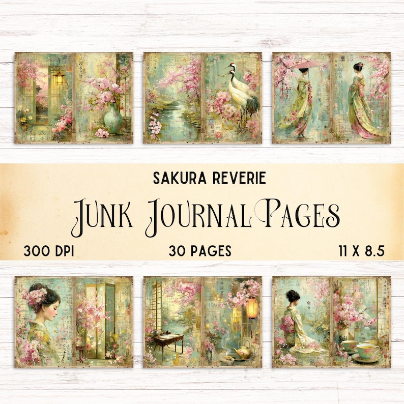 Sakura Reverie Junk Journal Kit, Printable Japanese Cherry Blossom ...