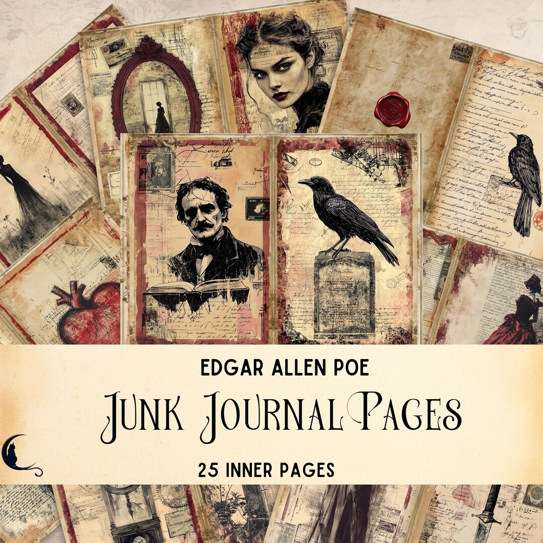 Edgar Allen Poe Junk Journal, Digital Printable Gothic Pages, Dark ...