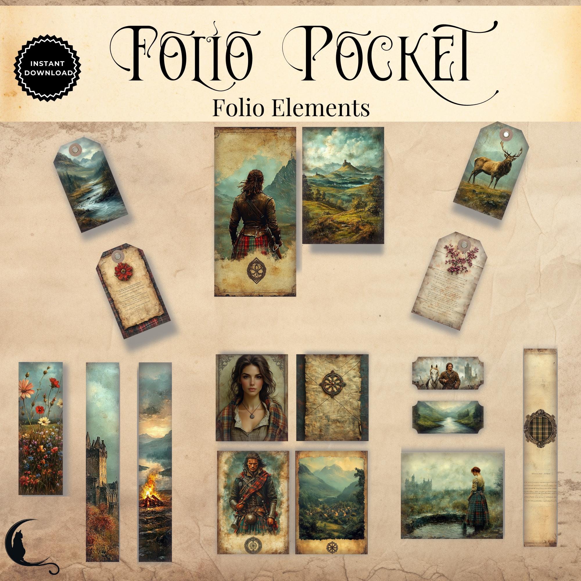 Vintage Scottish Junk Journal Folio Kit, Sassenach Printable Folding Folio, Vintage Scottish ...