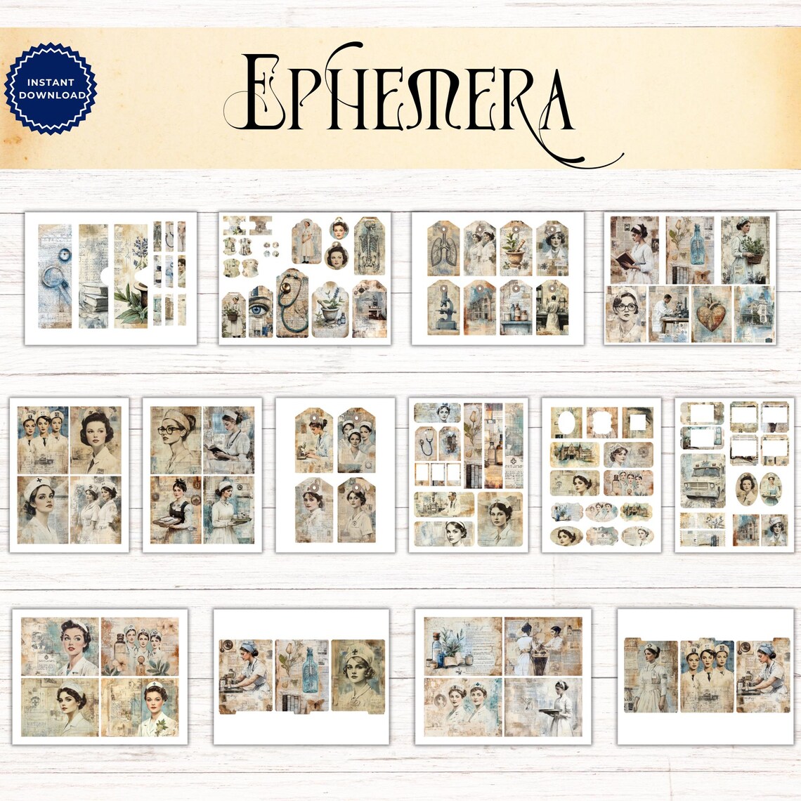 Vintage Nurse Junk Journal Ephemera Kit, Vintage Nurses Ephemera ...
