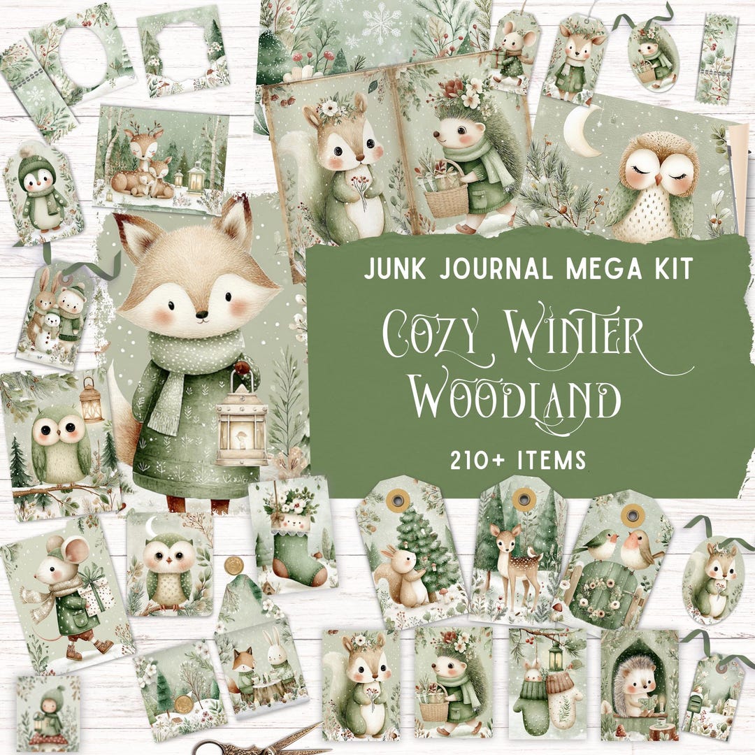 Cozy Winter Woodland Junk Journal Kit, Printable Folio Pocket, Vintage ...