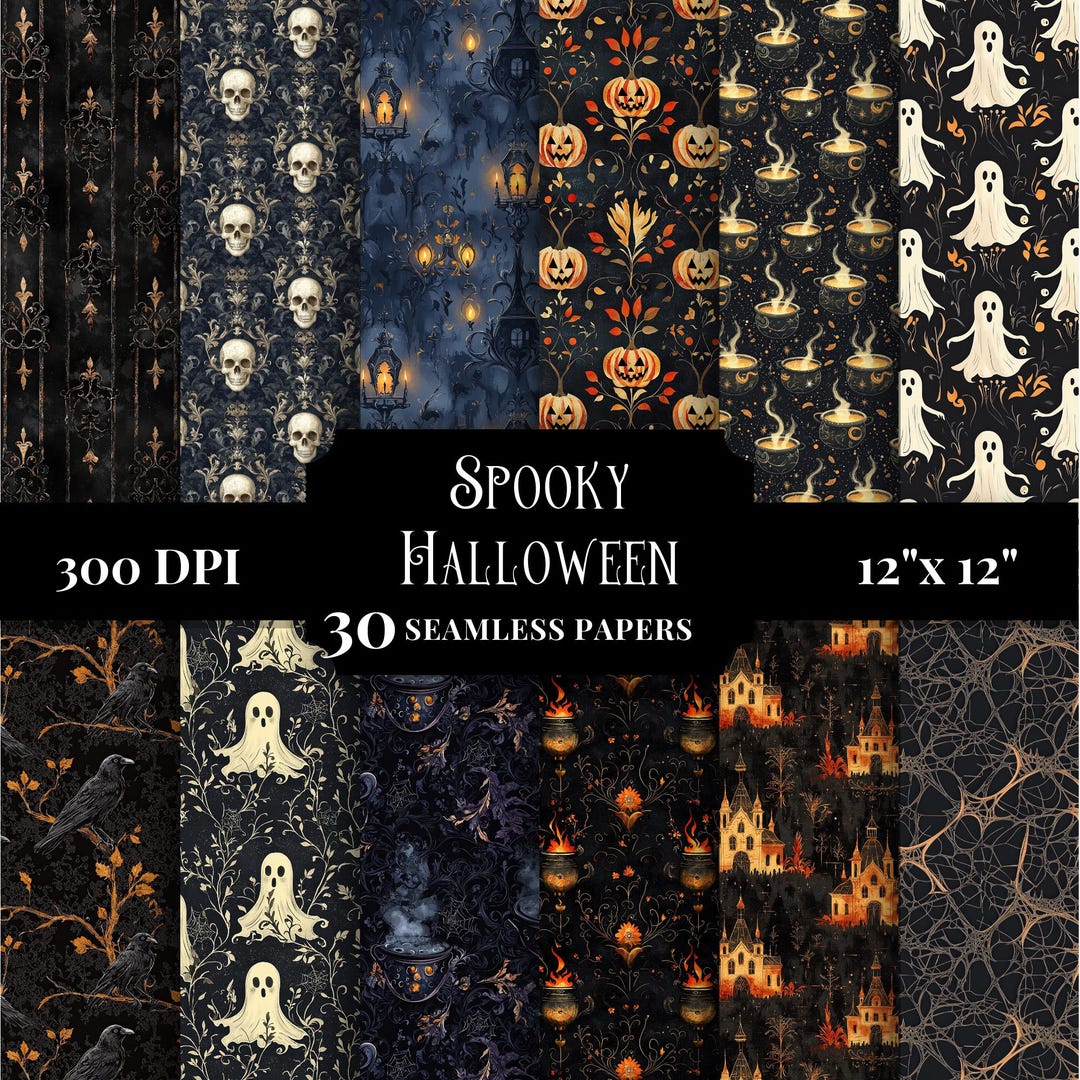 Seamless Spooky Halloween Digital Paper Pack, Halloween Patterns for ...