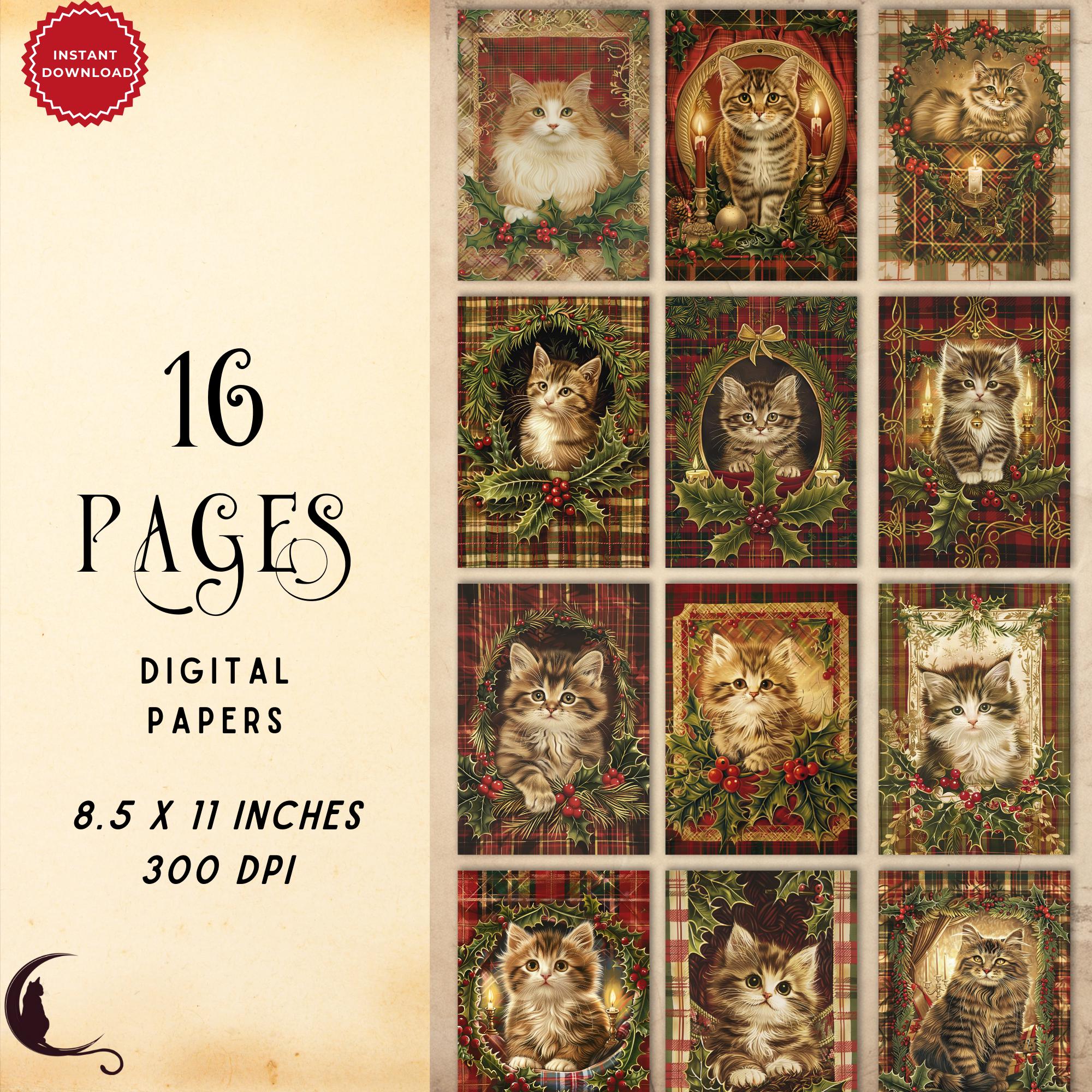 Vintage Christmas Cats Junk Journal Paper, Digital Download, Printable ...