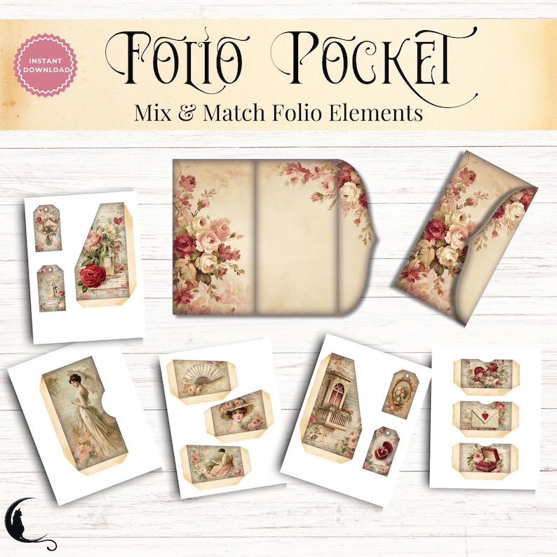 Victorian Romance Junk Journal Kit, Printable Folio Pocket, Vintage ...
