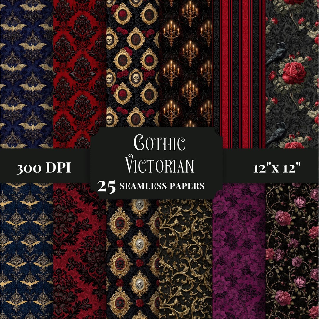 Seamless Gothic Victorian Digital Paper, Dark Academia Patterns for ...