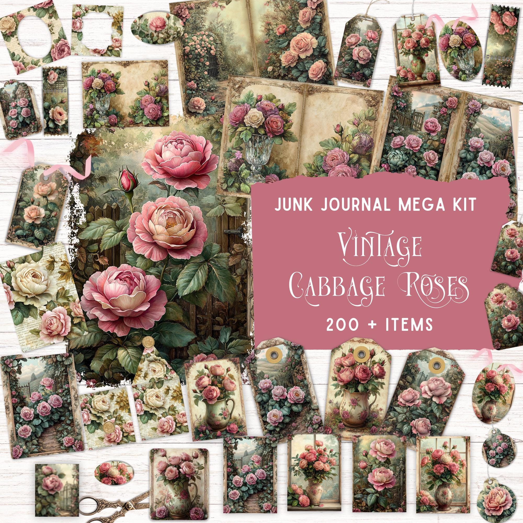 Vintage Cabbage Roses Junk Journal Kit, Printable Folio Kit, Vintage ...