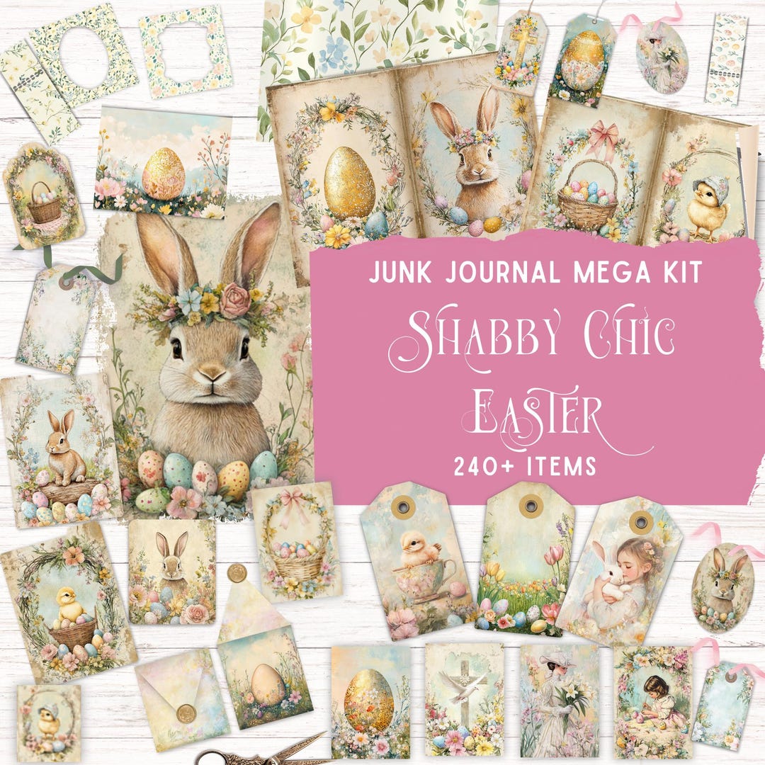 Shabby Chic Easter Junk Journal Kit, Printable Folio Kit, Vintage ...