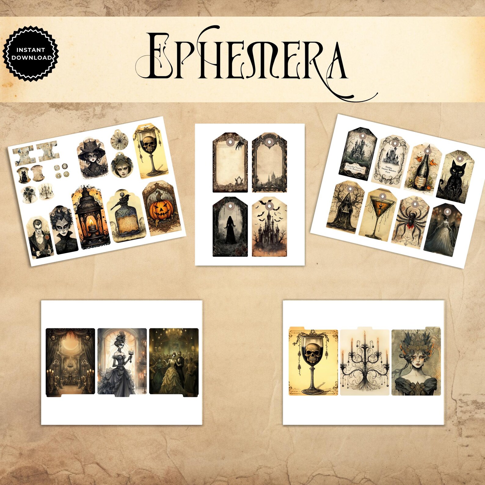 Vintage Gothic Halloween Ephemera Kit Vintage Ephemera Printable Junk ...
