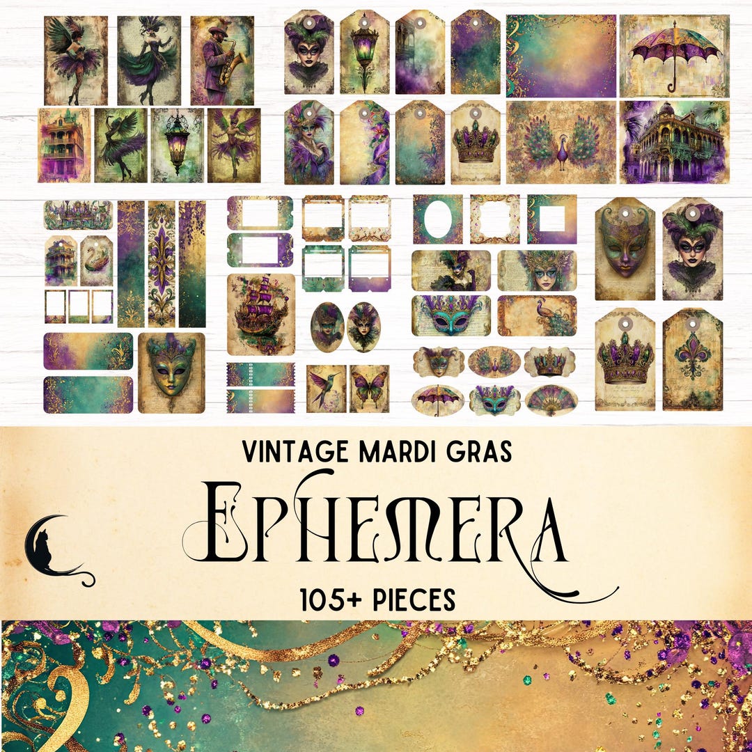 Mardi Gras Ephemera Kit, Printable Ephemera, Vintage Masquerade ...