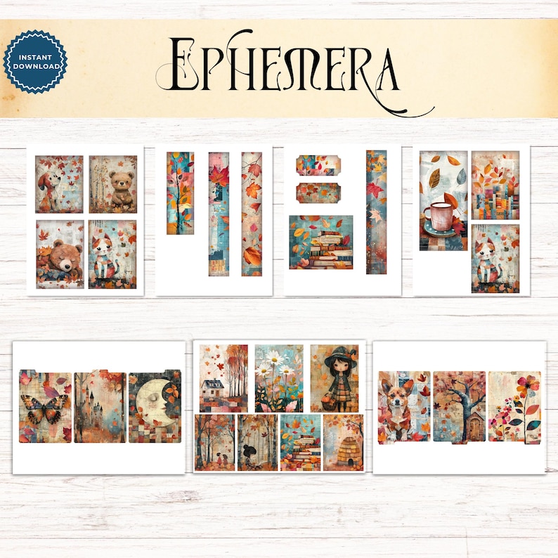 Fall Mixed Media Collage Junk Journal Kit, Printable Autumn Folio ...