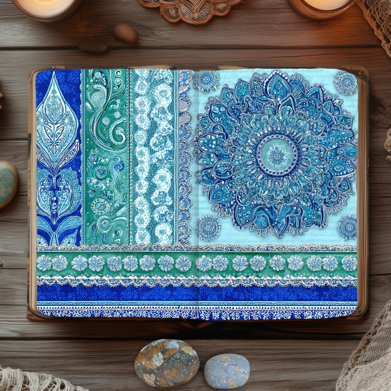 Blue Green Indian Collage Junk Journal Kit, Printable Digital Scrapbook ...