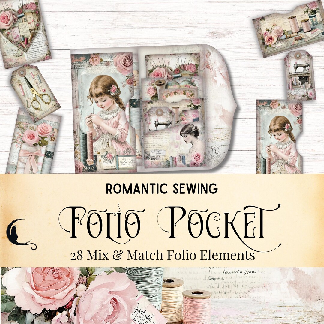 Romantic Sewing Folio Kit, Shabby Chic Lace Junk Journal, Printable Pocket Vintage Victorian ...