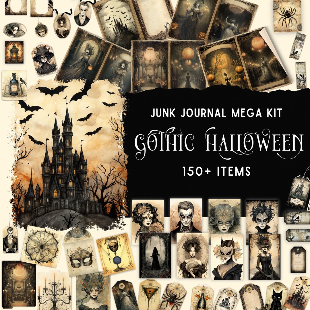 Vintage Gothic Halloween Junk Journal Kit Folding Folio Loaded Pocket ...