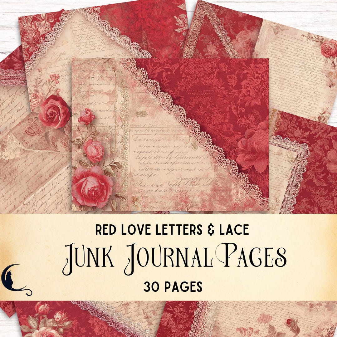 Antique Love Letters & Lace Digital Paper, Vintage Junk Journal ...