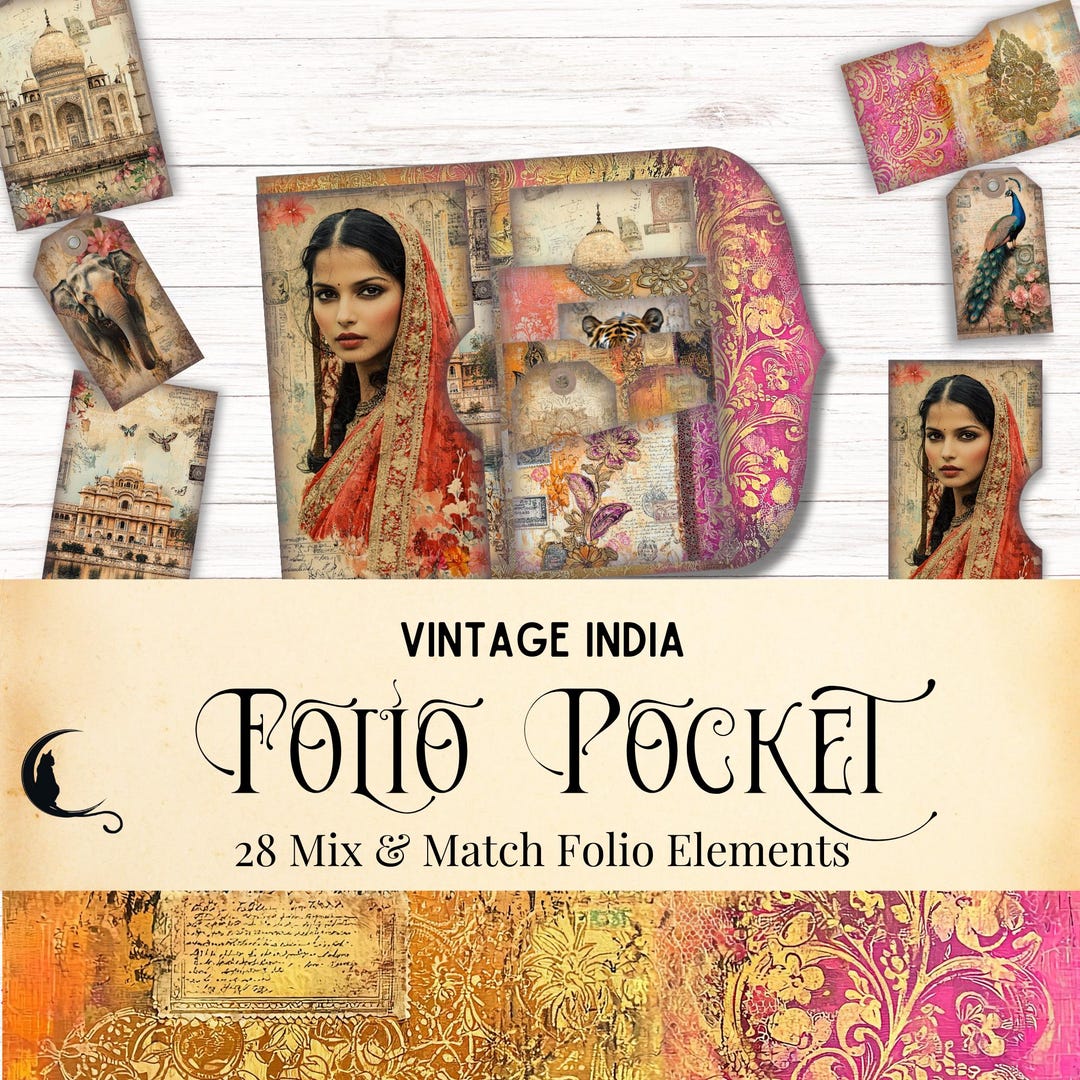 Vintage India Travel Junk Journal Folio Kit Antique Sari Ephemera ...