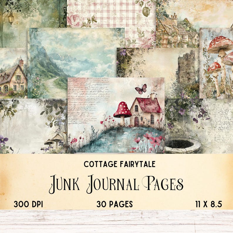 Cottagecore Fairytale Junk Journal Kit, Printable Background Pages for ...