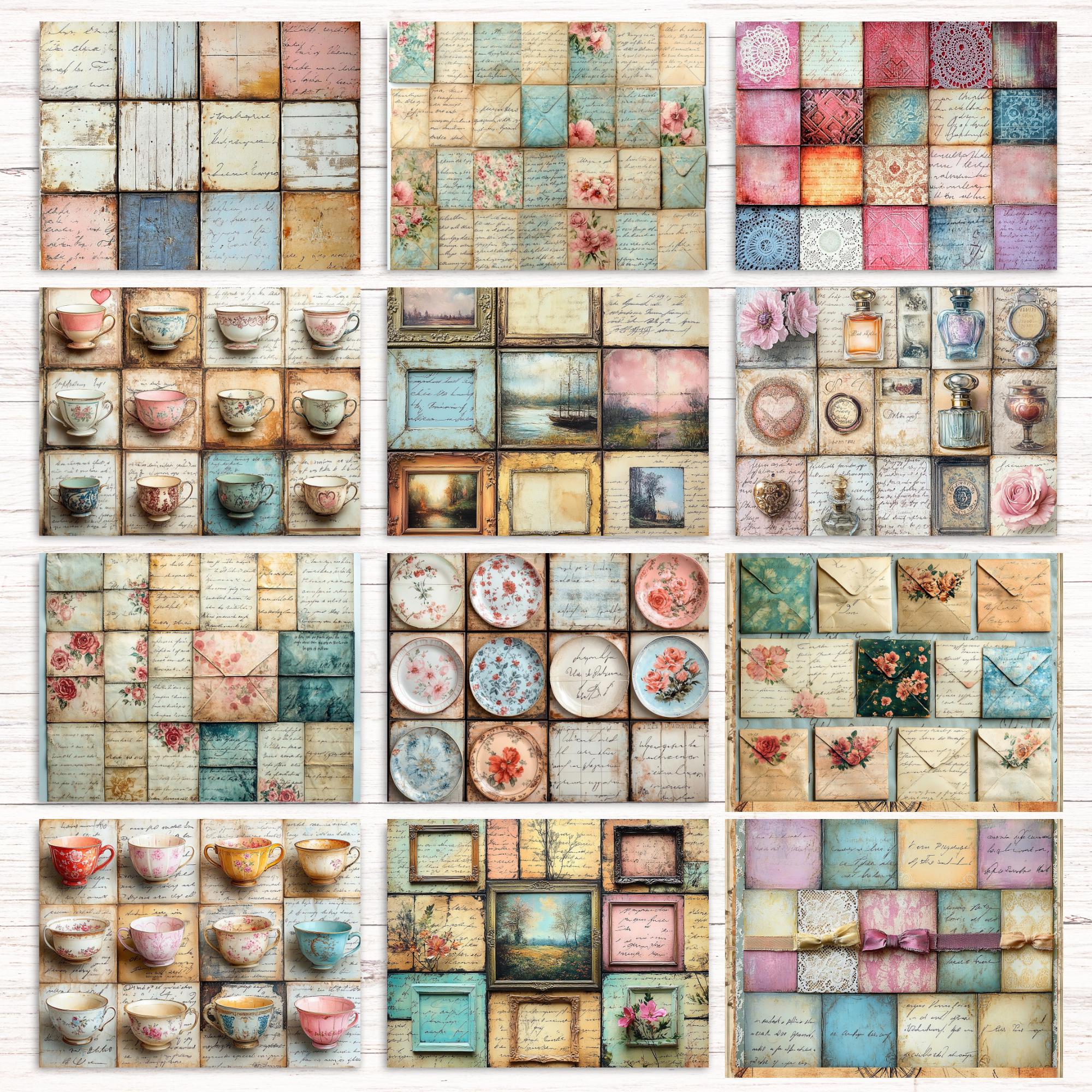 Scrappy Vintage Tiles Junk Journal Kit, Rustic Printable Digital ...
