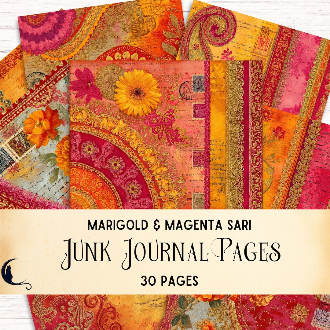 Vintage Indian Sari Scraps Collage Junk Journal Pages Antique Scrapbook ...