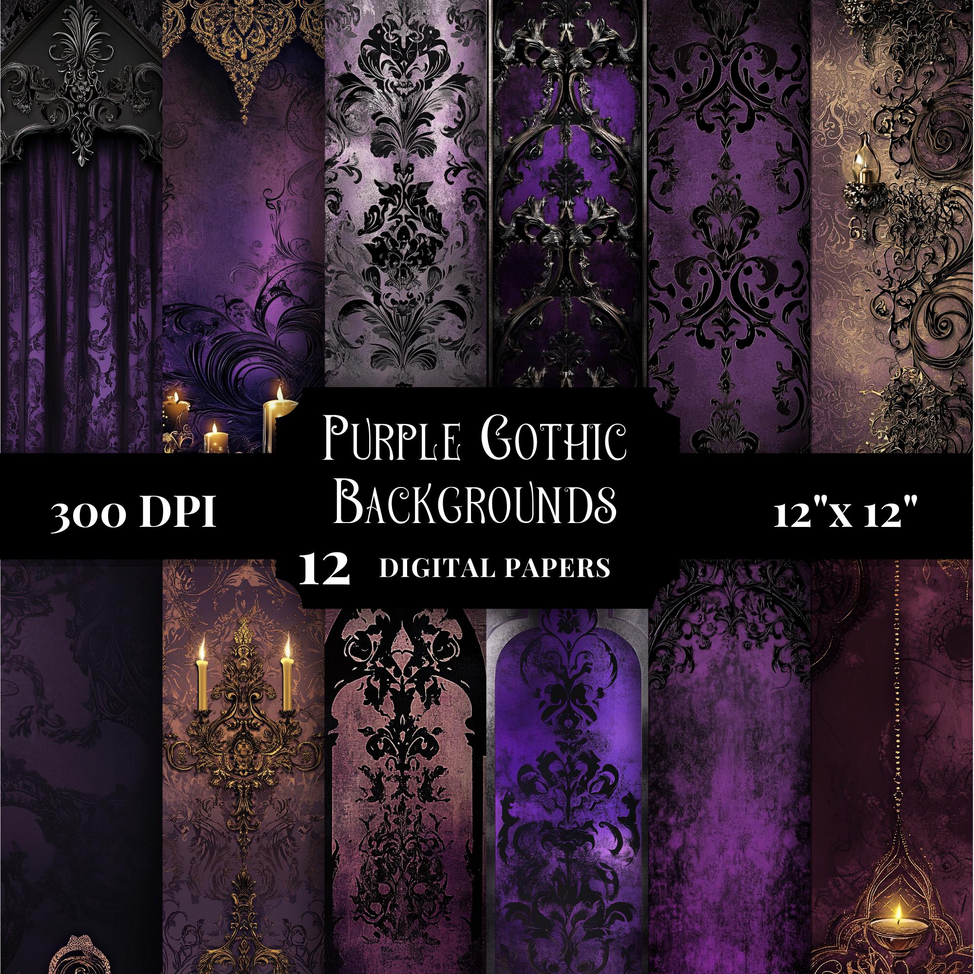 Purple Metallic Gothic Digital Paper, Dark Aesthetic Printable ...