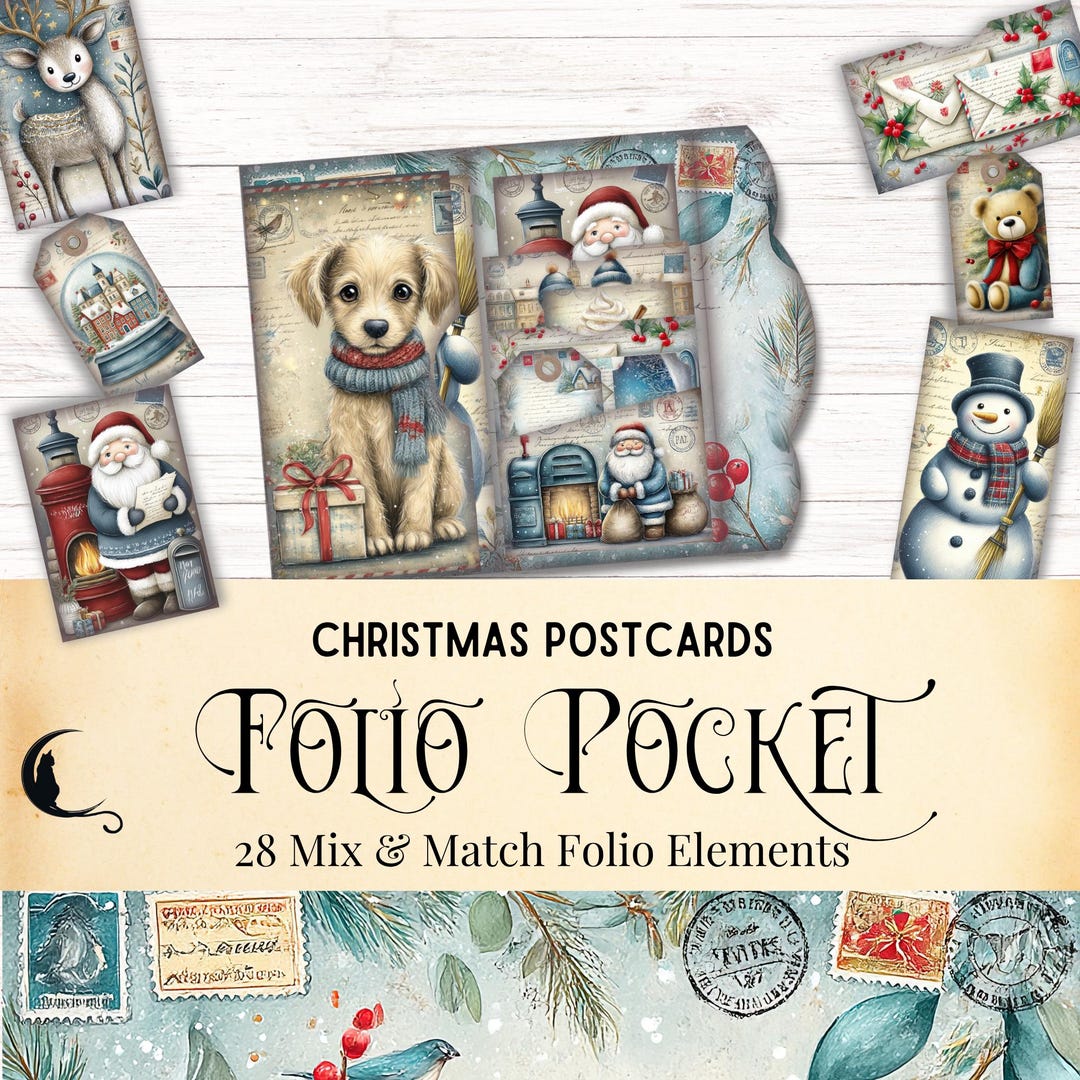 Christmas Postcards Junk Journal Folio Kit, Printable Pocket Ephemera ...