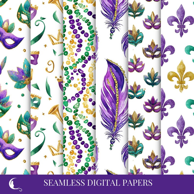Mardi Gras Digital Paper Pack, Seamless Patterns for Scrapbooking, DIY ...