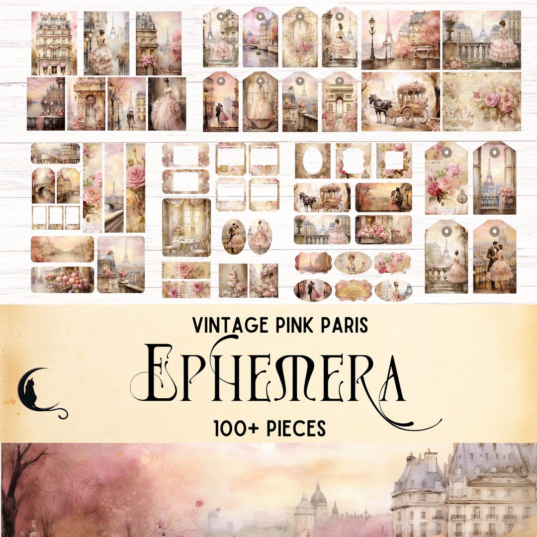Vintage Pink Paris Junk Journal Ephemera Kit, Printable Vintage ...