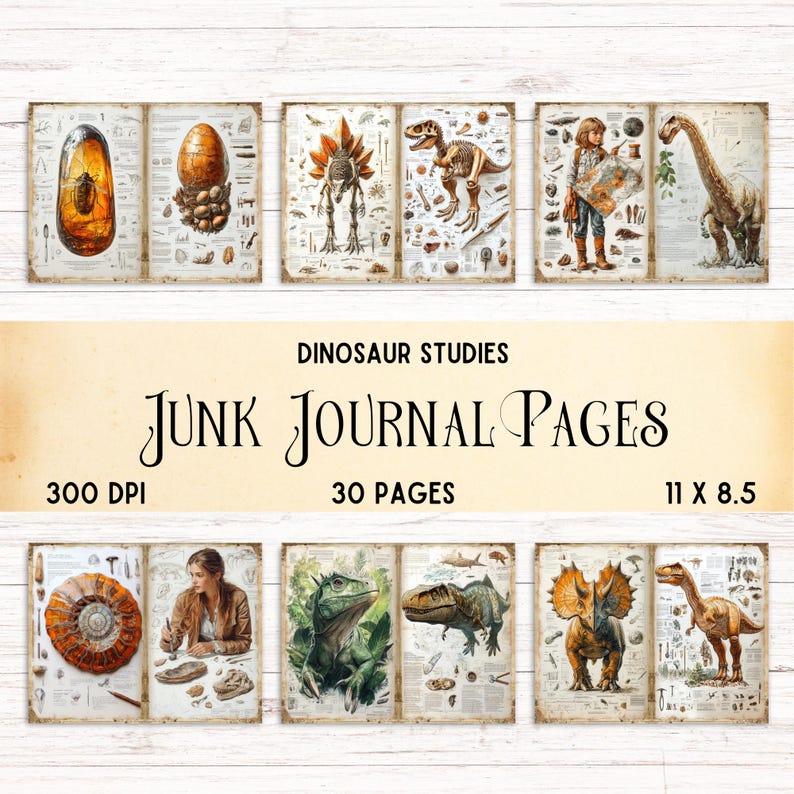 Dinosaur Junk Journal Kit, Printable Scrapbook Pages, Vintage ...