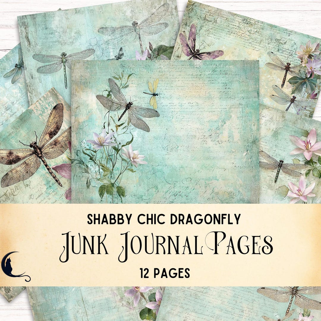 Dragonfly Junk Journal Pages, Shabby Chic Ephemera, Digital ...