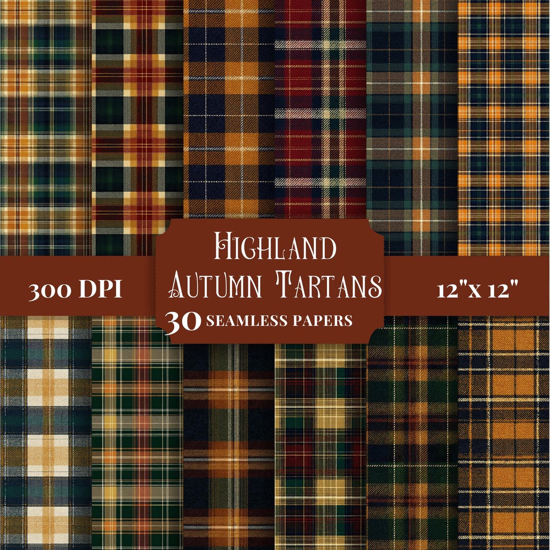 Seamless Highland Autumn Tartan Plaid Digital Paper, Printable Patterns ...