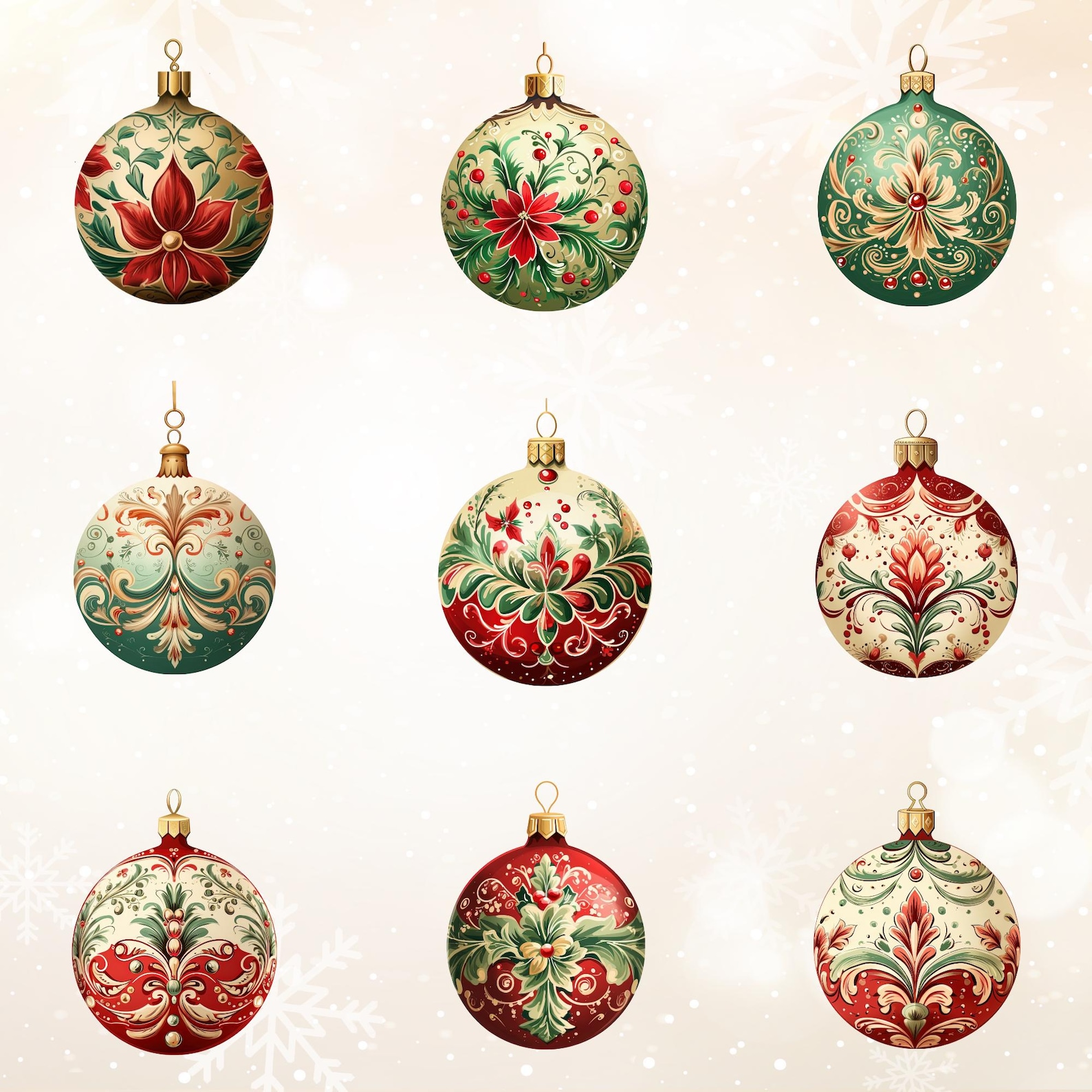 Vintage Christmas Ornament Clipart, Christmas Ball PNG, Instant ...