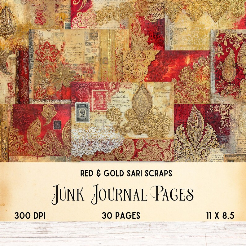 Vintage Indian Sari Scraps Collage Junk Journal Pages Antique Scrapbook ...
