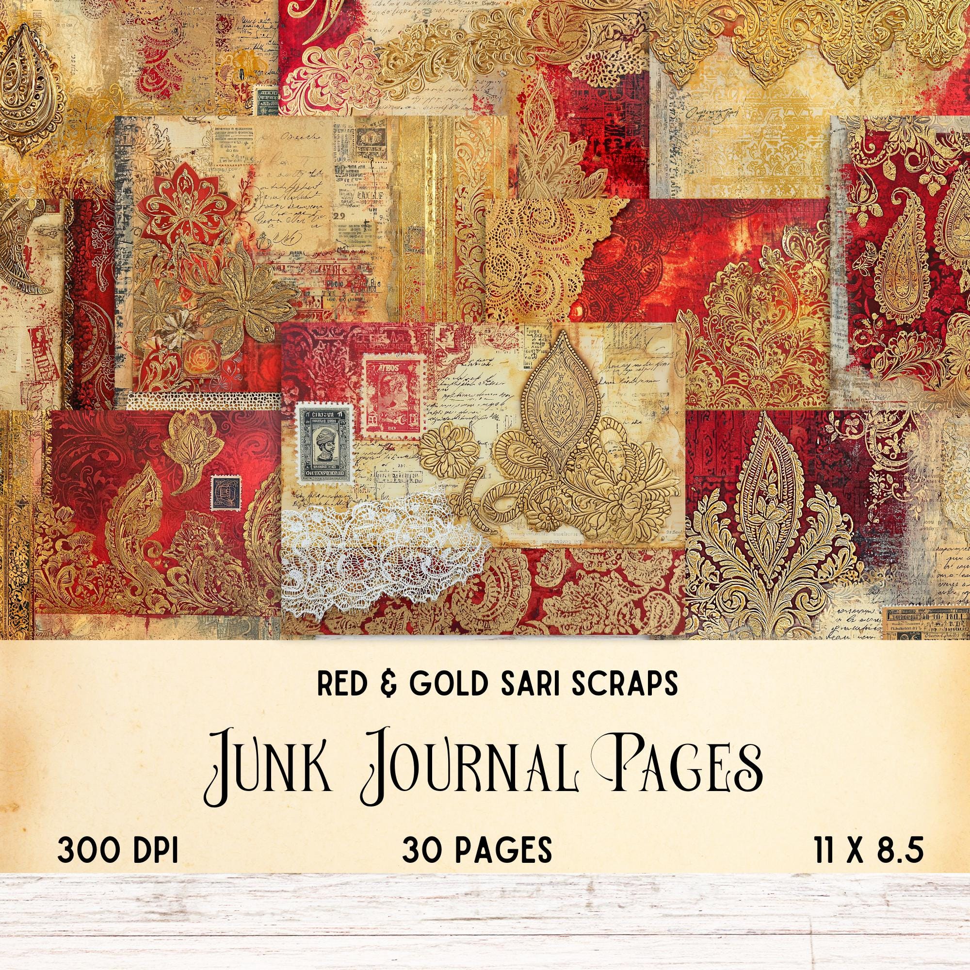 Vintage Indian Sari Scraps Collage Junk Journal Pages Antique Scrapbook ...