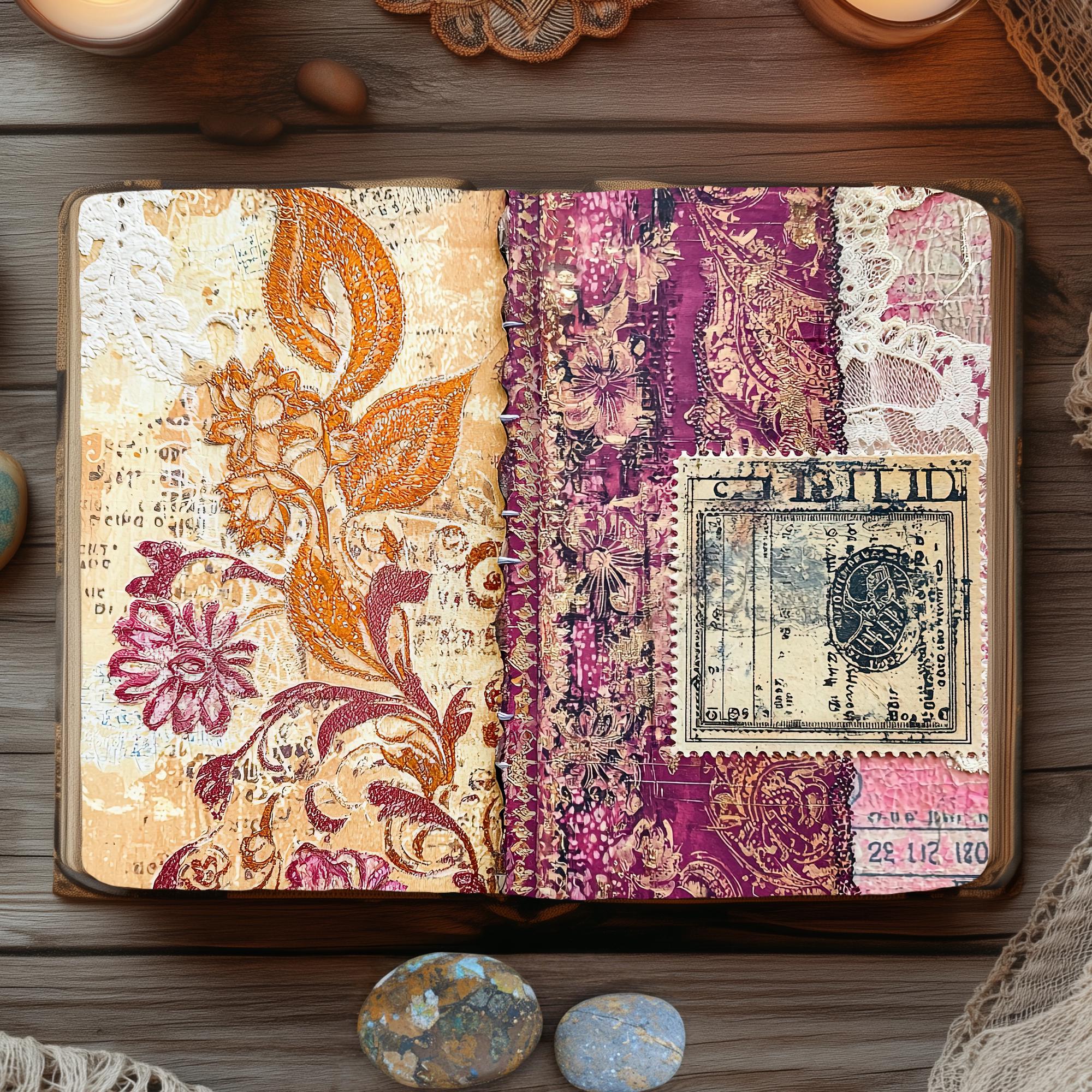 Vintage Indian Sari Scraps Collage Junk Journal Pages Antique Scrapbook ...